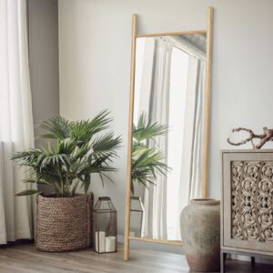 pexfix full length mirror wood 65"x22", wooden-ladder floor dressing mirror with full size in bedroom, living room and shopping mall