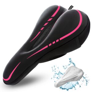 ronux narrow bike seat cushion-extra soft comfy bicycle seat cover-memory foam & gel-compatible with peloton, stationary, exercise, electric, road & mountain bikes-cycling accessories-women,men(pink)