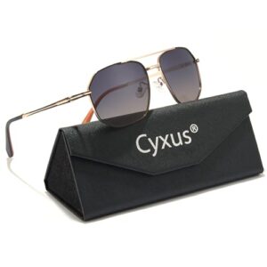 Cyxus Military Aviator Sunglasses for Men Trendy Pilot Shade Metal Frame Polarized Lens UV Protection for Outdoor（1021W06 Brown）