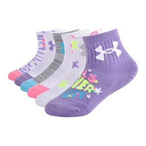 under armour girls multi pack quarter sock, lilac star, 2-4t us