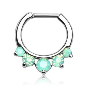 five pronged opalites surgical steel septum ring clicker nose piercing 16g - green