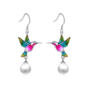 hummingbird earrings gifts for her women 925 sterling silver hummingbird pearl dangle earrings jewelry christmas gifts for women teen