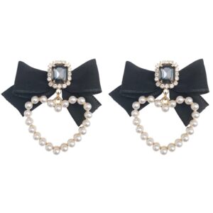 channel v vintage heart pearl earrings black ribbon bow dangle earrings luxury square rhinestone statement love pearl jewelry bow tie sparkly party sweet wedding bride earrings women