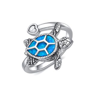 mbsuuh simulated opal sea turtle urn rings for ashes blue turtle urn open rings for women teen girls jewelry gifts for turtle lovers