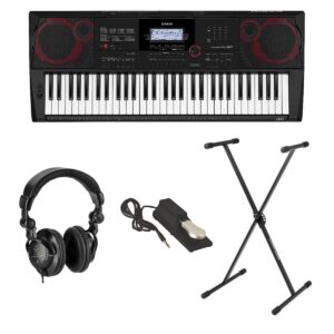 casio ct-x3000 61-key piano style standard portable keyboard, 12w amplifier bundle with stand, studio monitor headphones, sustain pedal