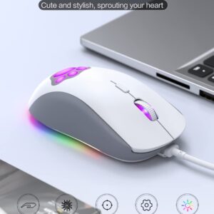 PHNIXGAM Cat Paw RGB Gaming Mouse, Silent Optical Computer Mice USB Wired with 6 Adjustable DPI Up to 7200, RGB Lighting, 6 Programmable Buttons for Windows/Vista/Linux (White)