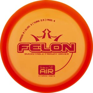 dynamic discs lucid air felon disc golf driver | frisbee golf disc | overstable fairway driver | premium disc golf discs (orange)