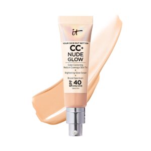 it cosmetics cc+ nude glow lightweight foundation + glow serum with spf 40 - with niacinamide, hyaluronic acid & green tea extract - neutral medium - 1.08 fl oz