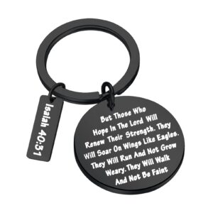 feelmem christian keychain soar on wings like eagles isaiah 40:31 bible verse keychain religious jewelry encouragement gift (40:31-black)