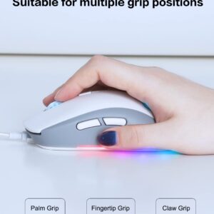 PHNIXGAM Cat Paw RGB Gaming Mouse, Silent Optical Computer Mice USB Wired with 6 Adjustable DPI Up to 7200, RGB Lighting, 6 Programmable Buttons for Windows/Vista/Linux (White)