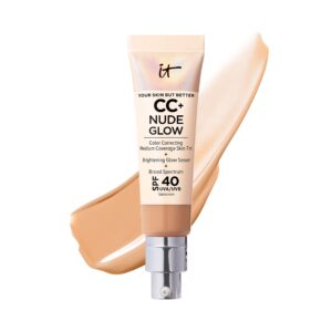 it cosmetics cc+ nude glow lightweight foundation + glow serum with spf 40 - with niacinamide, hyaluronic acid & green tea extract - 1.08 fl oz