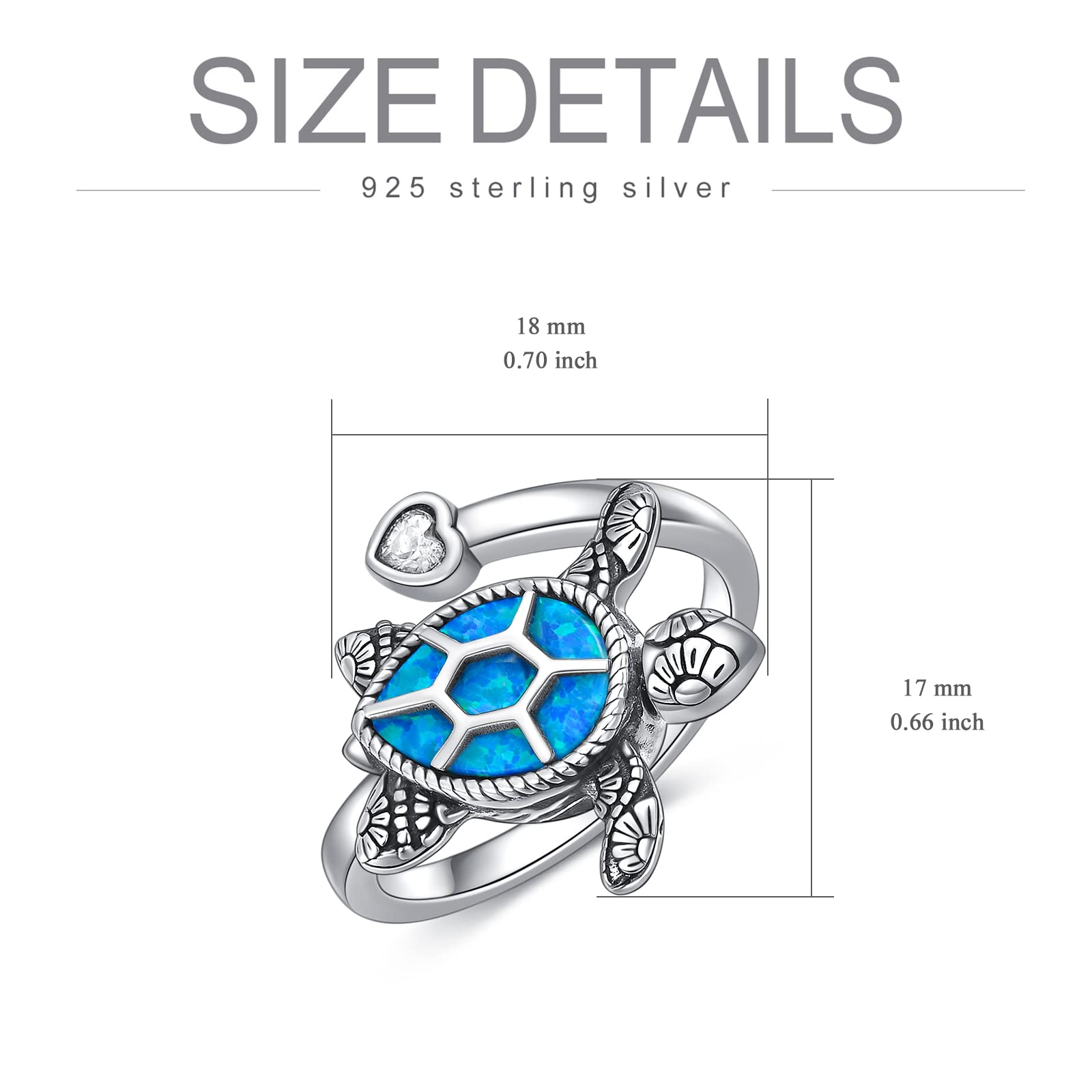 MBSUUH Simulated Opal Sea Turtle Urn Rings for Ashes Blue Turtle Urn Open Rings for Women Teen Girls Jewelry Gifts for Turtle Lovers