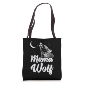 mama wolf and moon, momma wolf howling, funny animal tote bag