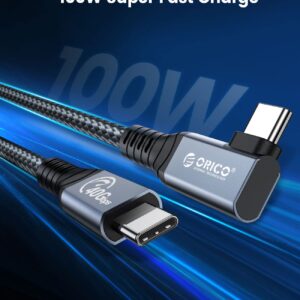 ORICO Cable Compatible with Thunderbolt 4 Right Angle 0.98FT, 40Gbps USB C to USB C Cable with 100W Charging/Display 8K@ 60Hz for MacBooks, iPad Pro, Thunderbolt 4/3 Hub and USB-C Device