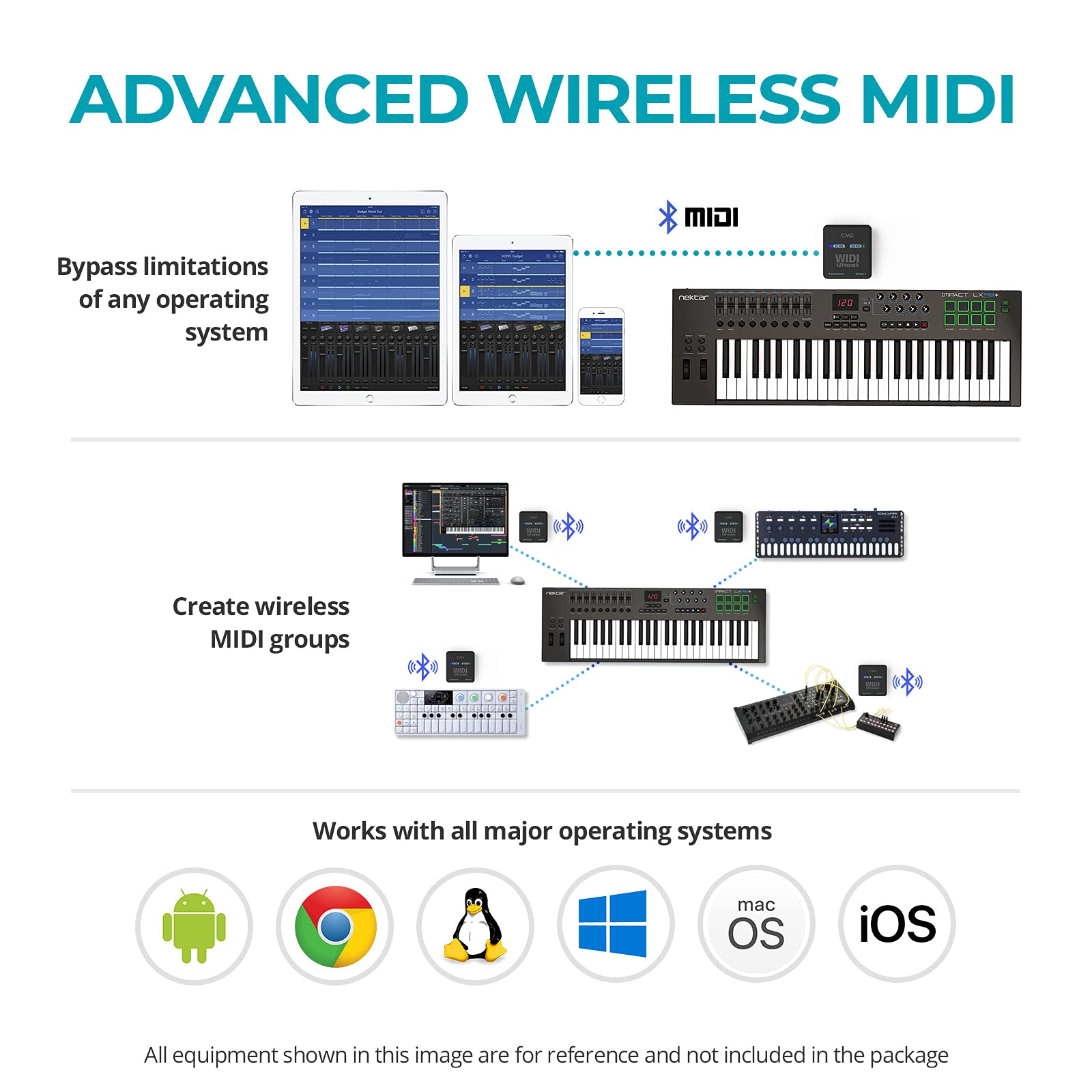 CME WIDI Uhost + USB micro-B OTG cable pack - Bluetooth USB MIDI Interface + USB host for Class Compliant USB MIDI devices via USB micro-B port