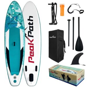 peakpath inflatable stand up paddle board (6" thick) with premium sup accessories&bag,bottom fin for paddling,surf control,non-slip deck,leash,paddle and two-way hand pump|youth&adult standing boat