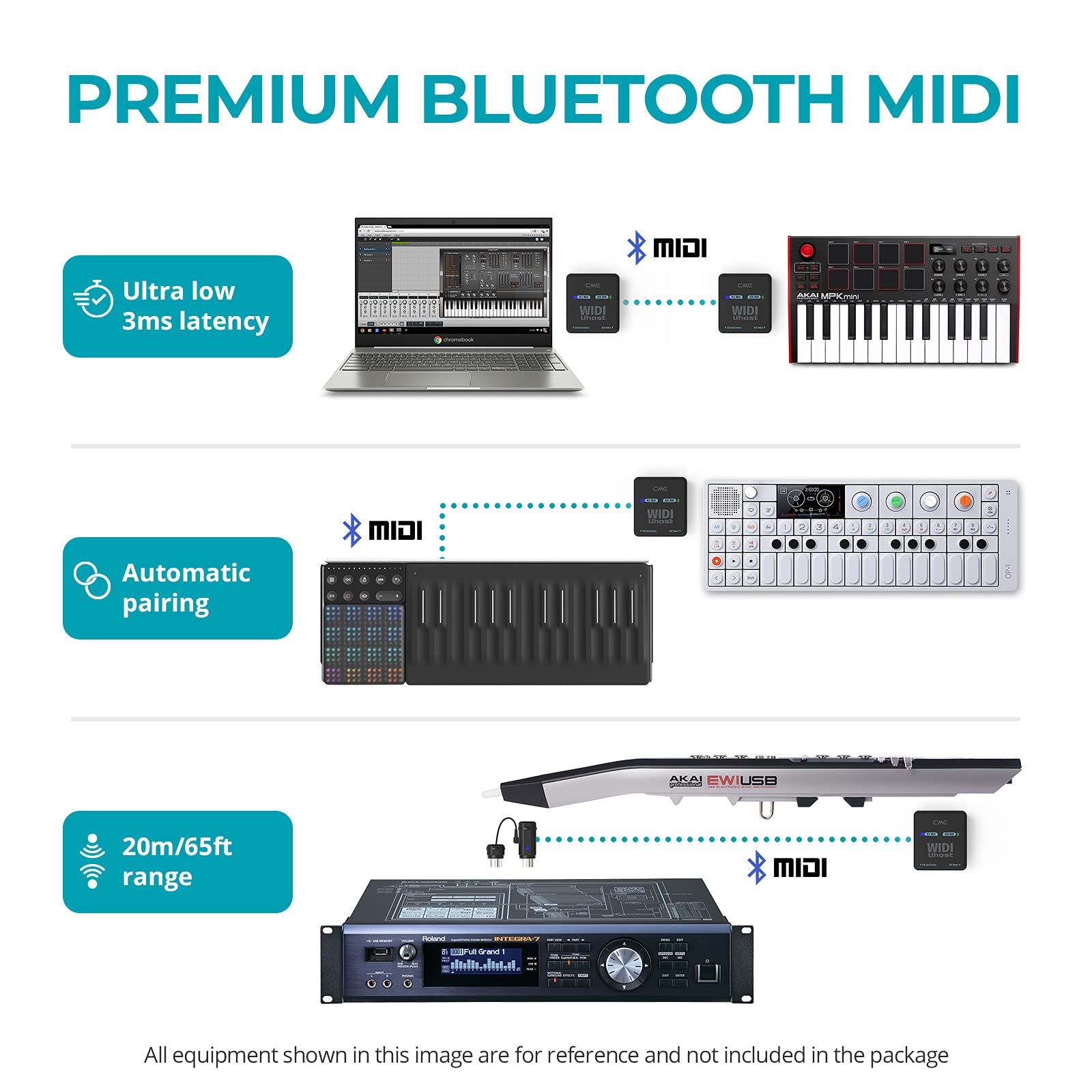 CME WIDI Uhost + USB micro-B OTG cable pack - Bluetooth USB MIDI Interface + USB host for Class Compliant USB MIDI devices via USB micro-B port