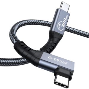 orico cable compatible with thunderbolt 4 right angle 0.98ft, 40gbps usb c to usb c cable with 100w charging/display 8k@ 60hz for macbooks, ipad pro, thunderbolt 4/3 hub and usb-c device