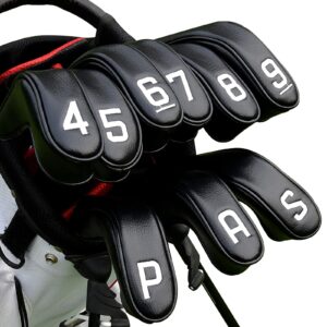 big teeth golf hybrid iron head cover 9pcs hybrid head covers set long hybrid iron covers, golf club covers w/big no. for cleveland launcher, cobra t rail hybrid irons (1set of 9pcs(4-9,p,a,s))