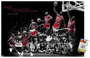 trends international michael jordan - fly wall poster, 22.37" x 34.00", poster & push pin bundle