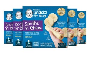 gerber snacks for baby, baby food, snacks, sitter, soothe n chew teething sticks, banana, banana teether, 5 boxes of 6 individually wrapped sticks (30 count)