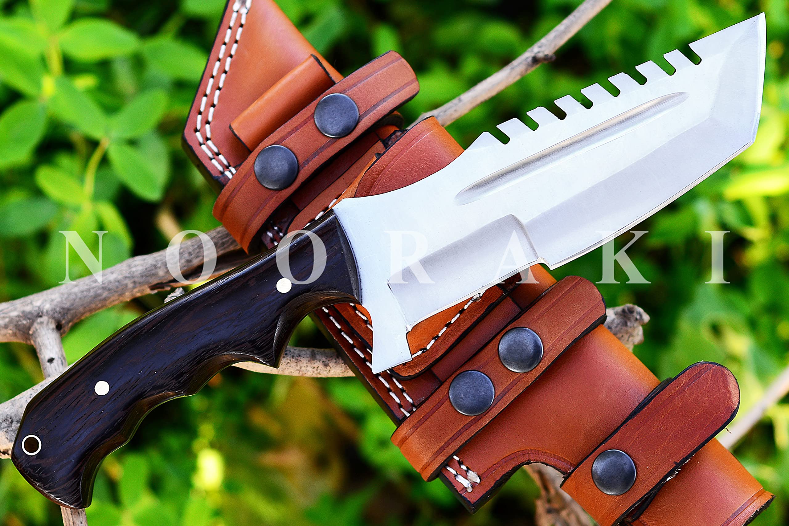 Nooraki - 10" Custom Handmade D2 Tracker Knife, Hunting knife, Camping knife, Bushcraft Knife, Survival Knife EDC, Full Tang With Sheath TRK-345