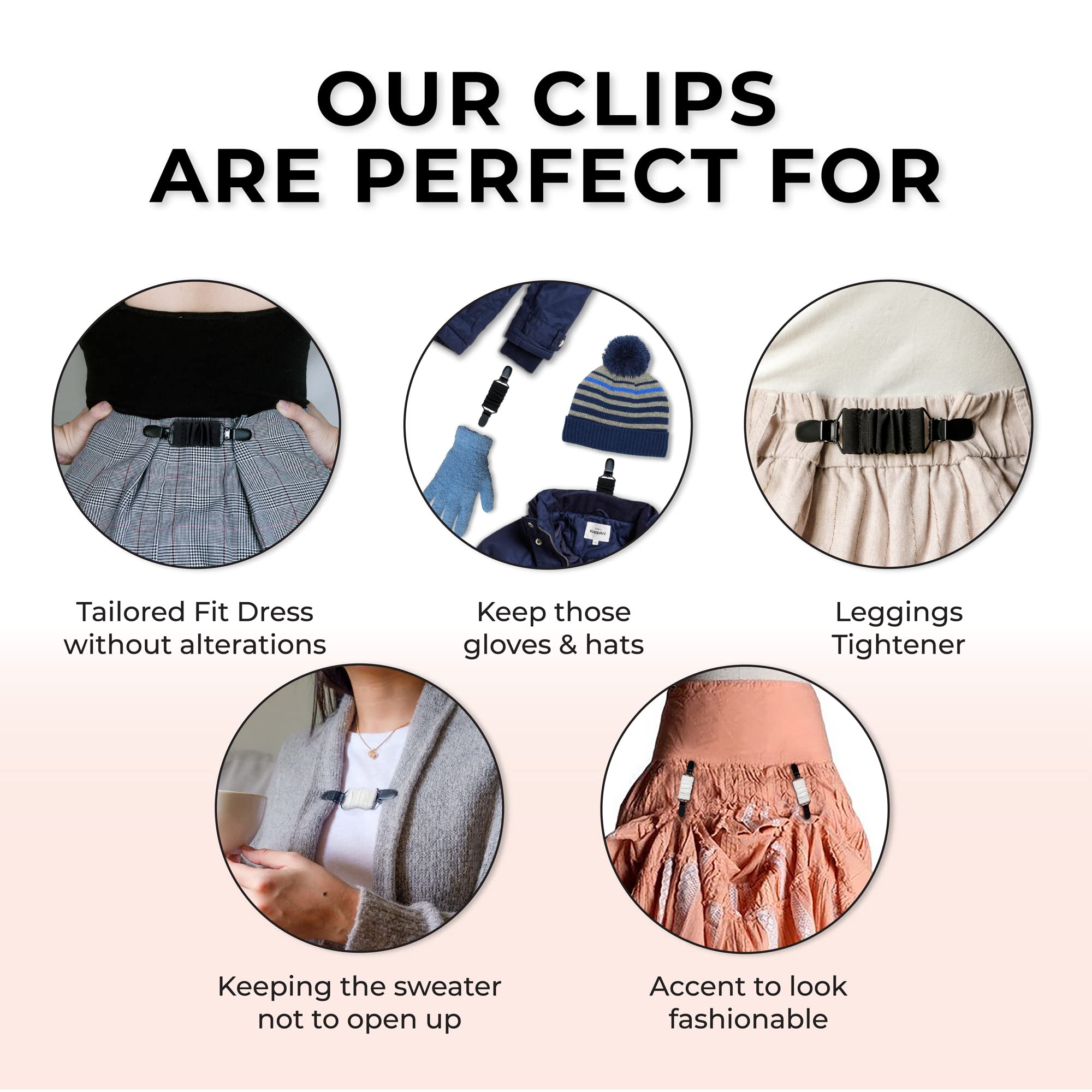 LoveMaReese Dress Clips Back Cinch for Fitting Black Clips 2pcs-4.2inch long Clothes Clips, Sweater Clips, Shawl Clips, Cardigan collar clips, Travel Hat Clips for Women