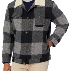 Pendleton Men's Stadium Cloth Plaid Trucker, Grey/Black Buffalo Check, Medium