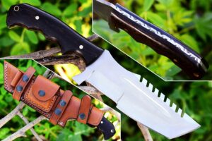 nooraki - 10" custom handmade d2 tracker knife, hunting knife, camping knife, bushcraft knife, survival knife edc, full tang with sheath trk-345