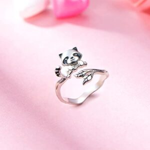 925 Sterling Silver Raccoon Ring Thumb Ring Adjustable Open Ring for Women Size 6 7 8 9 Jewelry