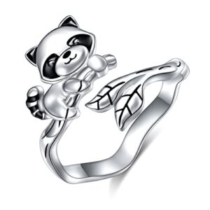 925 sterling silver raccoon ring thumb ring adjustable open ring for women size 6 7 8 9 jewelry