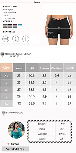 Darkterror Workout Shorts Women Spandex High Crossover Waist Gym Athletic Yoga Running with Pockets(Black-M)