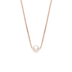 14k yellow gold pearl necklace for women, real gold durable box chain with single cultured pearl pendant necklace anniversary birthday gift for her, wife, mother, girl 18 inch (rose gold)