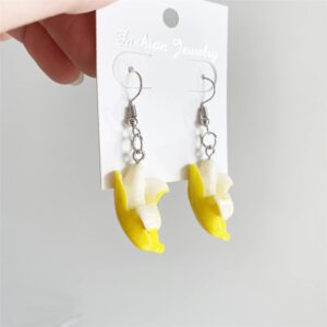 SLSF Cute Lifelike Fruits Resin Imitate Food Banana Dangle Drop Earrings for Women Summer Beach Holiday Jewelry (Banana 1)