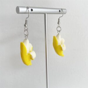 SLSF Cute Lifelike Fruits Resin Imitate Food Banana Dangle Drop Earrings for Women Summer Beach Holiday Jewelry (Banana 1)