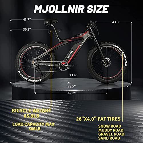 Schachtor Electric Bikes Carbon Fiber EBike for Adults 750W 25MPH, 48V/13Ah Removable Battery, 26'' Fat Tire Ebike Beach Mountain Snow E-Bike Shimano 8-Speed Color LCD Display UL Certified