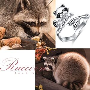 925 Sterling Silver Raccoon Ring Thumb Ring Adjustable Open Ring for Women Size 6 7 8 9 Jewelry