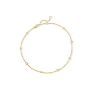 ross-simons 0.50 ct. t.w. diamond station anklet in 18kt gold over sterling. 9 inches