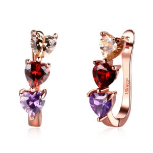 wskfly colorful cubic zirconia heart hoop earrings,18k rose gold boutique earrings for women