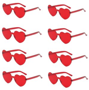 jftown 8 pairs heart shape rimless valentines sunglasses candy color frameless one piece love glasses for women party favor (red)