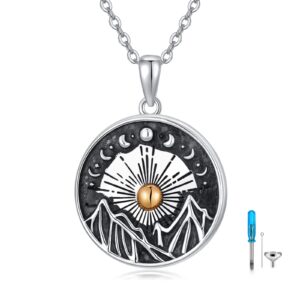 toupop urn necklace for ashes for women men 925 sterling silver sun and moon phase mountain hiking cremation jewelry ashes keepsake memorial funeral bereavement gifts for mom dad