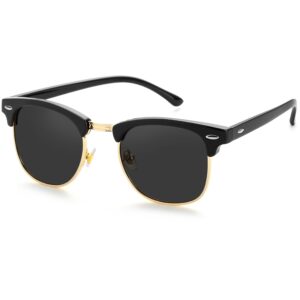 kursan classic semi rimless polarized sunglasses for men women sports sun glasses (bright black gold)