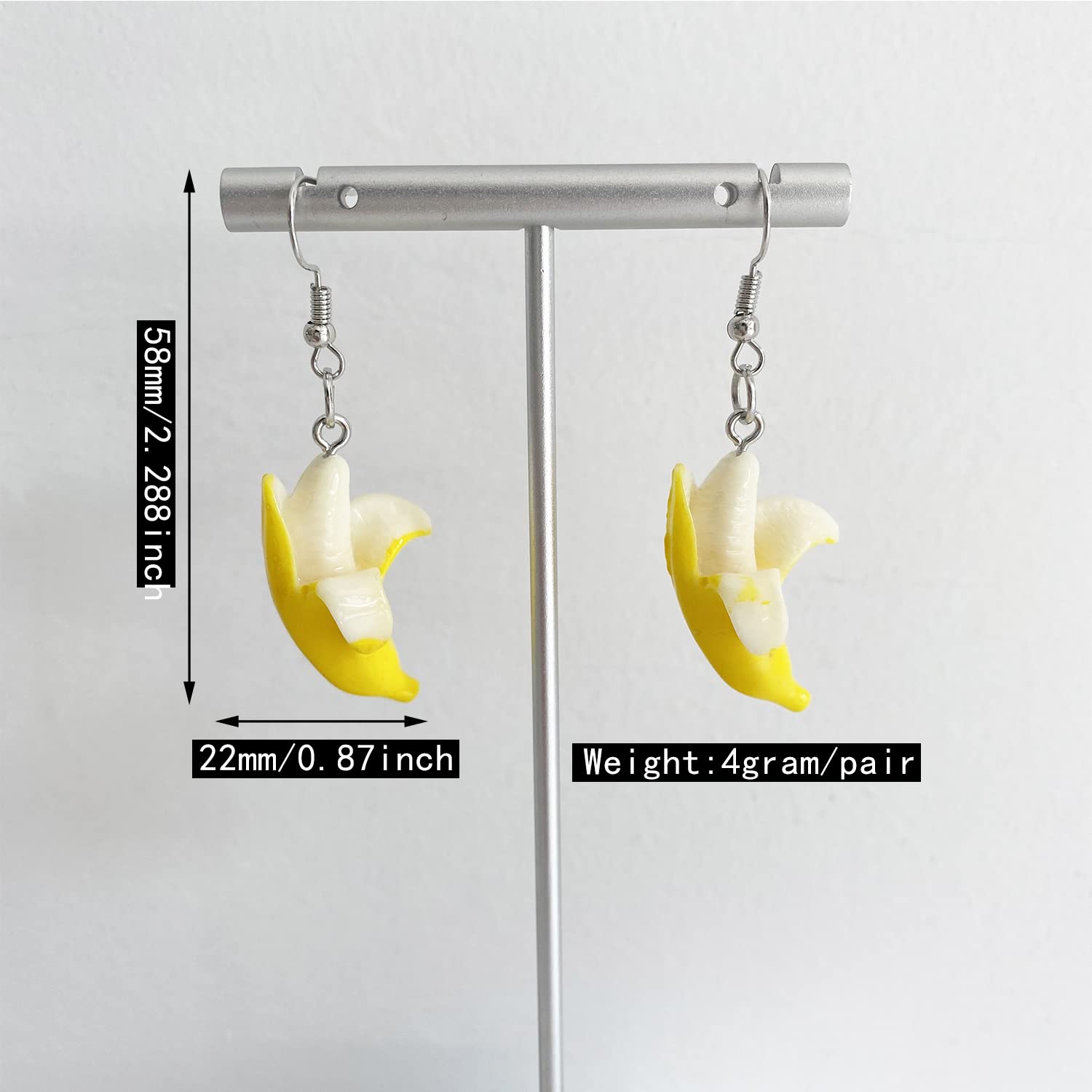 SLSF Cute Lifelike Fruits Resin Imitate Food Banana Dangle Drop Earrings for Women Summer Beach Holiday Jewelry (Banana 1)