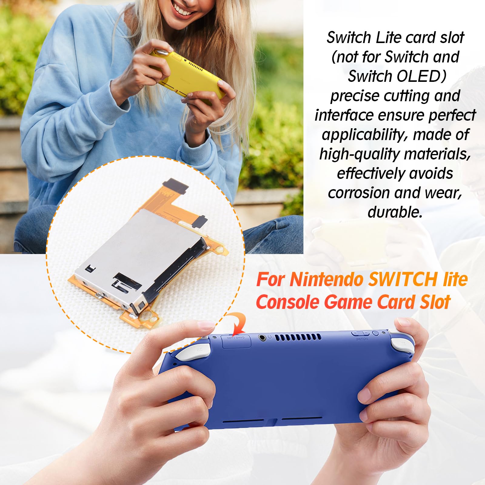 YWLRONG Game Card Reader Slot for Nintendo Switch Lite HDH-001 HDH01 Replacement Game Cartridge Socket Board Jack Port Assembly with Repair Tools