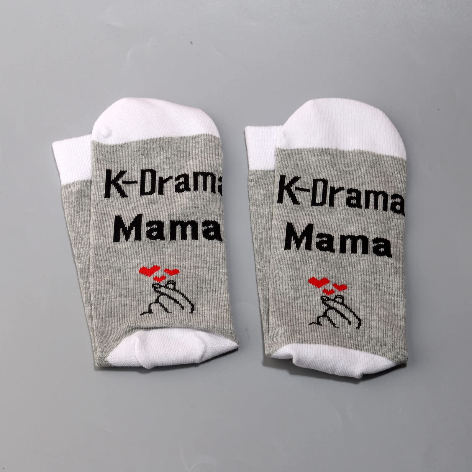 LEVLO Funny K-Drama Lovers Gifts K-Drama Mama Hand Heart Socks for Korean Movie TV Series Fans (2 pairs)