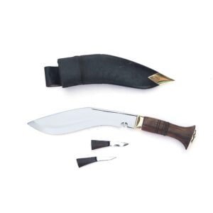 ESK GROUP ESK 9” Blade Nepal Police Kukri, Handmade, Carbon Steel, Rosewood Handle, Black Leather Scabbard Rattail Khukuri w/ 2 extra knives