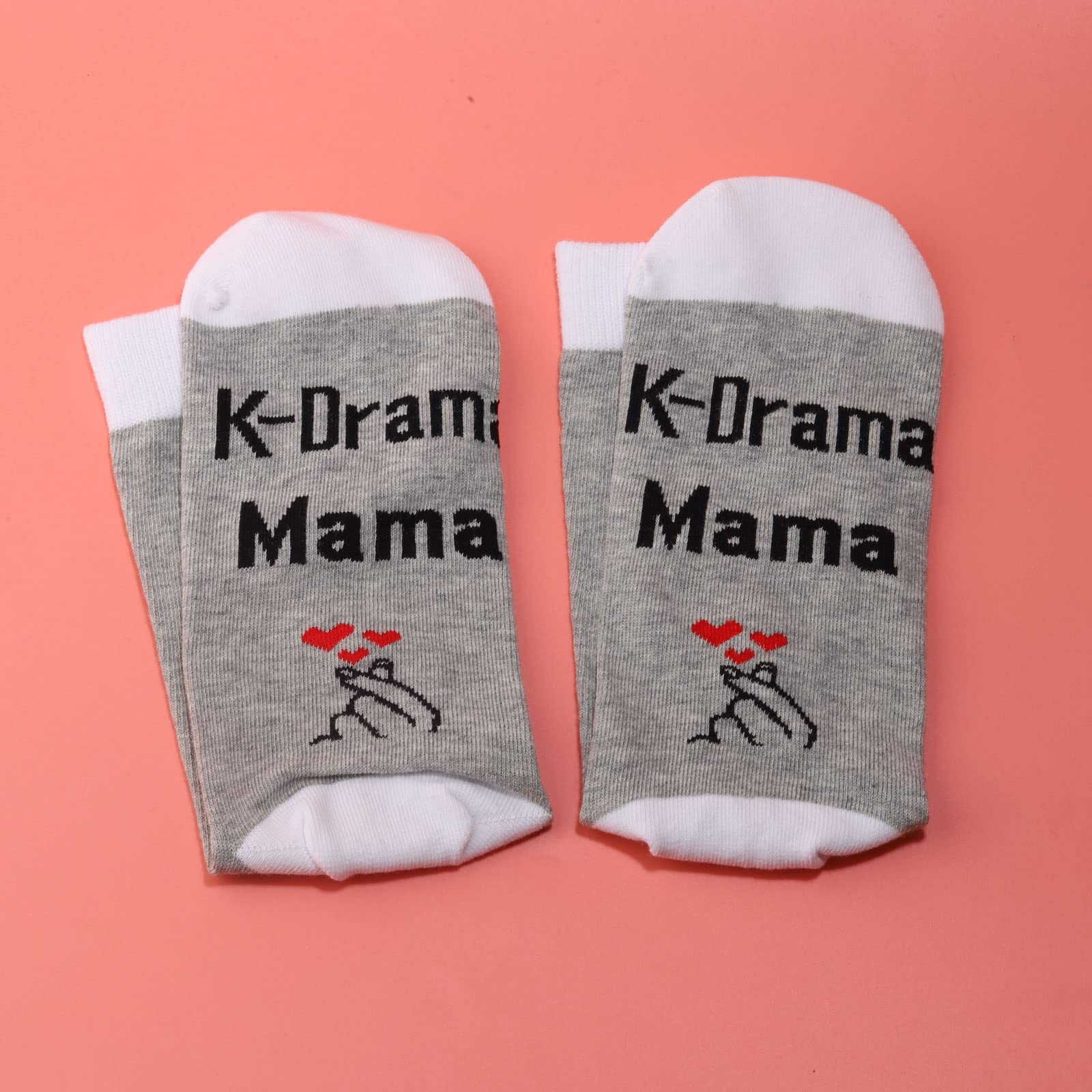 LEVLO Funny K-Drama Lovers Gifts K-Drama Mama Hand Heart Socks for Korean Movie TV Series Fans (2 pairs)