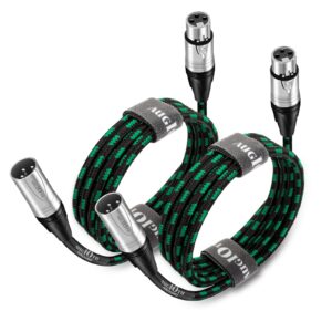 augioth xlr to xlr pro mic cable 10 ft 2-pack male to female xlr cable 3-pin green balanced shielded microphone cable for amplifier mixer,speaker systems,recording studio