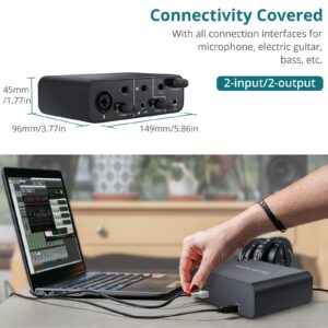 USB Audio Interface 2 In 2 Out with 48V Phantom Power,YGiTK USB-C Audio Interface for PC/Win/Mac Recording, Streaming and Podcasting, Audio Box (Microphone Cable Included)