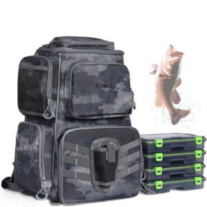 vismix fishing tackle backpack with 4 tackle boxes large waterproof tackle bag storage, backpack for trout fishing outdoor